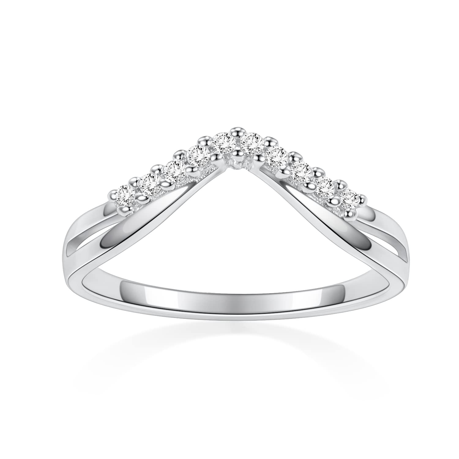 Vinjewelry Moissanite Curved Wedding Band Women Chevron Ring V Shape Stacking Matching Band Anniversary Bridal Ring Size 5