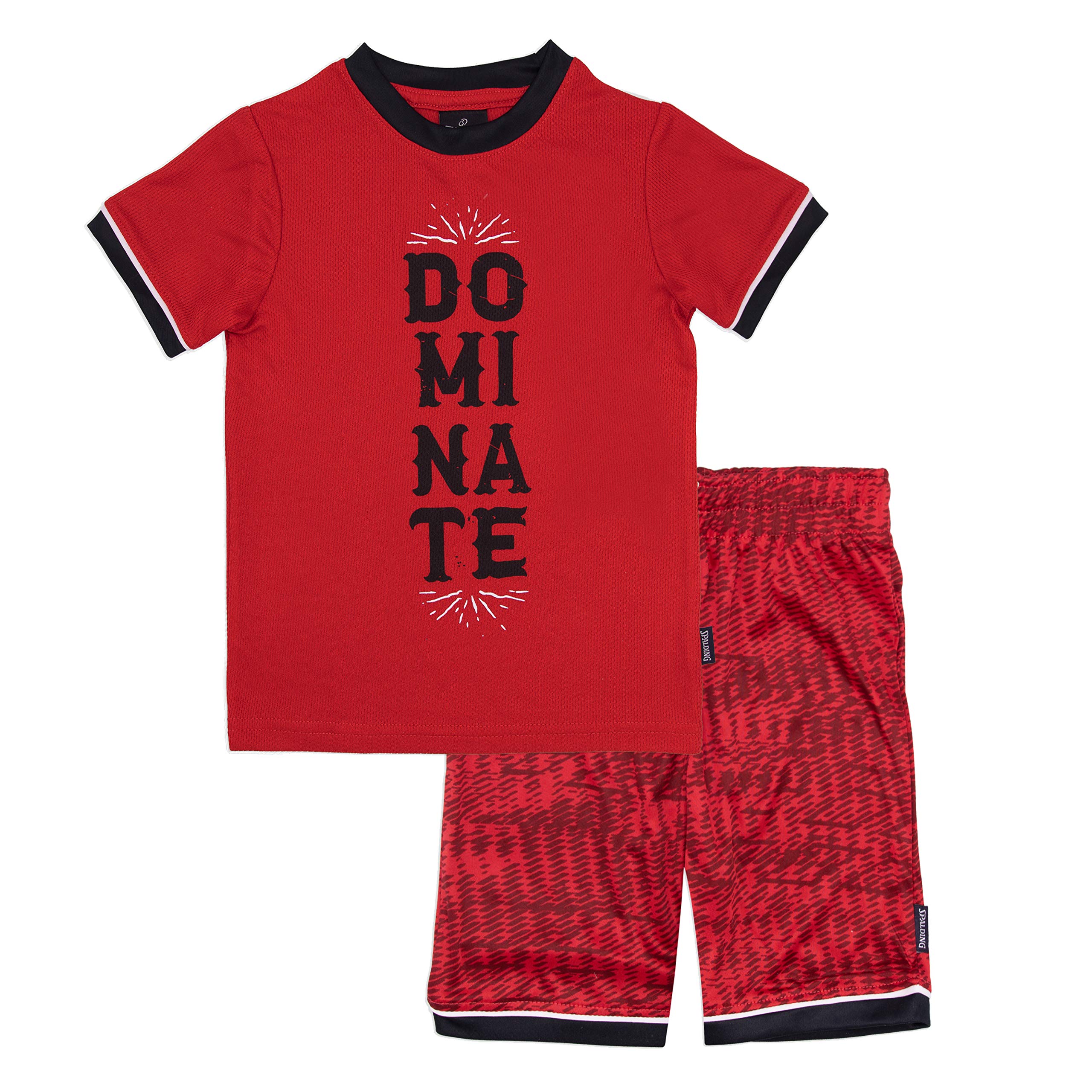 Spalding Boys Athletic Graphic Crewneck T Shirt Short Seeve Top and Shorts Gym Set, Red Coast, 3T