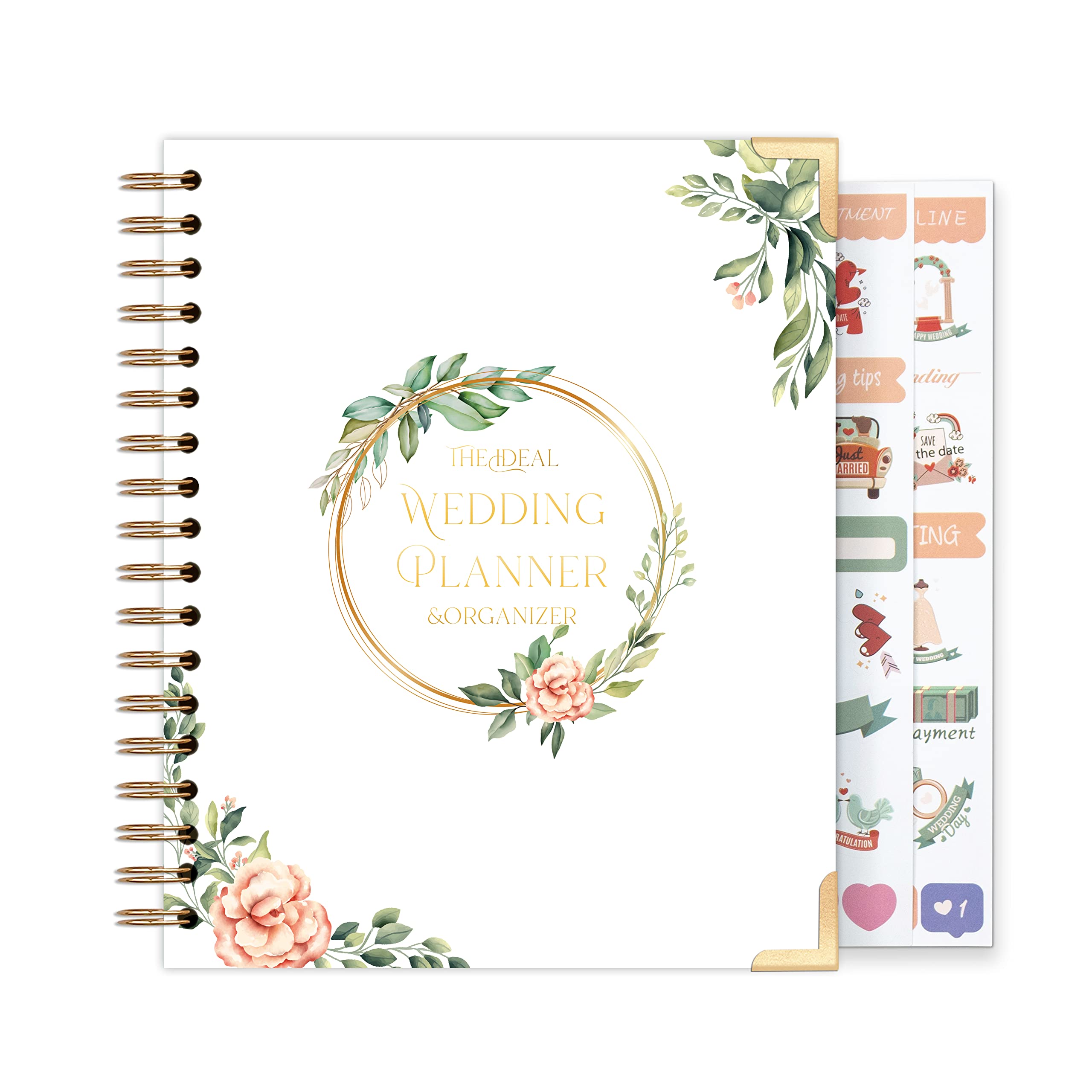 Wedding Planner Book and Organizer for the Bride - Keep Everything Organized & Together - Beautiful Engagement Gift for Couples,Bride To Be Gifts - Hard Cover & Pockets (Golden Coil Flower)