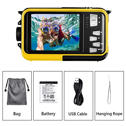 Waterproof Camera, Full HD 2.7K 48MP Digital Camera, Dual Screen Underwater Camera, 10FT Waterproof Camera for Snorkeling