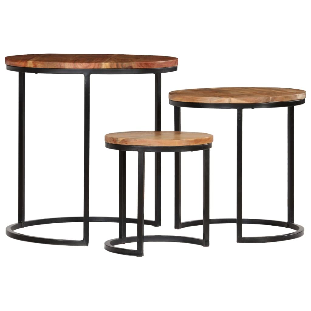 QJBSAVVA Coffee Table Set 3 Pieces Solid Acacia Wood Sheesham Finish,Entrance Table Tray Tables Center Table Low Table Suitable for Meeting Rooms, Reception Rooms, Offices