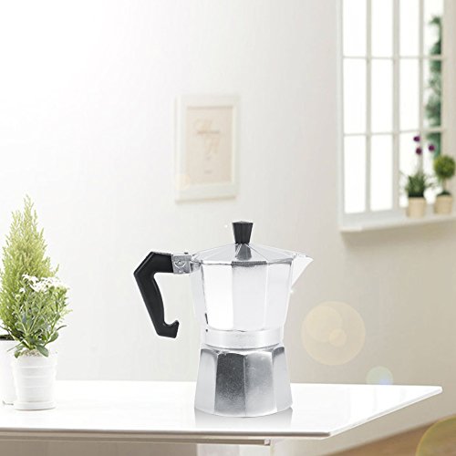 Zyyini Moka Pot, Aluminum Metal Octagonal Espresso Coffee Maker, Sturdy and Durable Stovetop Coffee Pot for Kitchen, Hotel and Office Use (150ML 3cups)