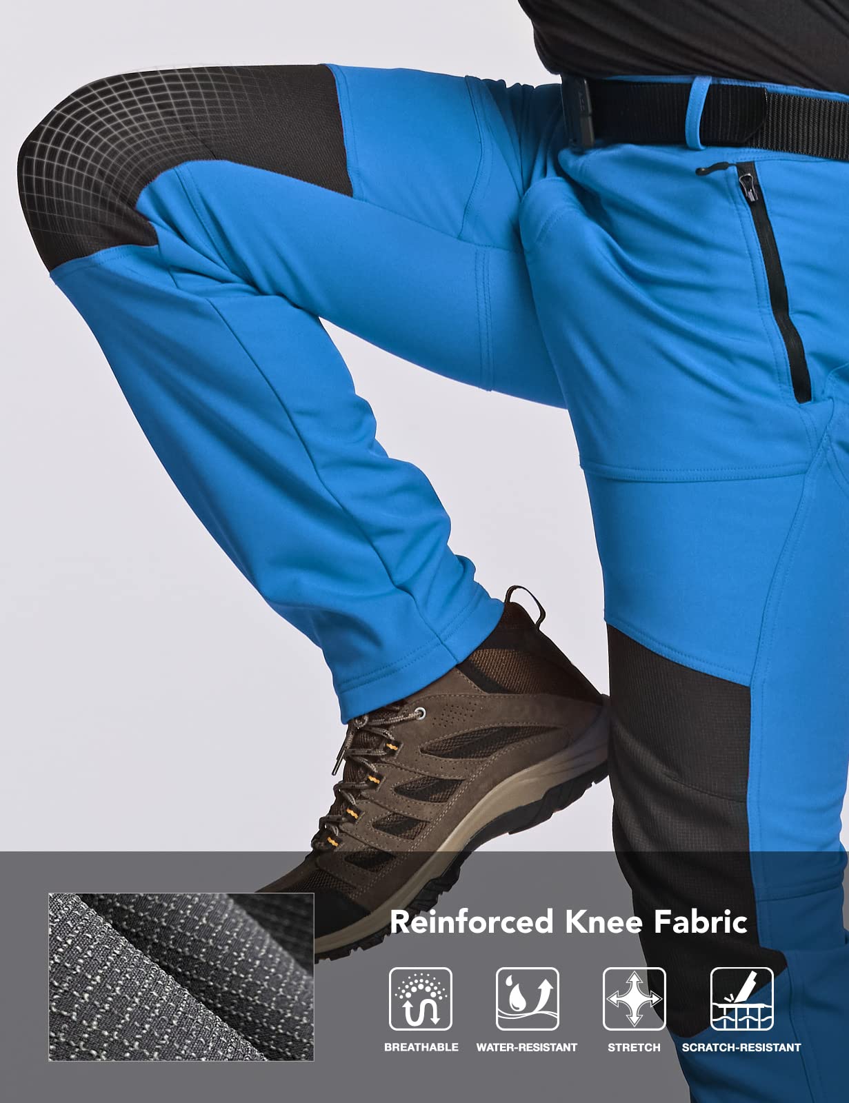 TSLA Men's Snow Ski Snowboard Waterproof Softshell Cargo Pants, Hiking Fleece Lined Bottoms, Outdoor Work Pants, 2-Layer Reinforced Knee Black, 32W x 30L