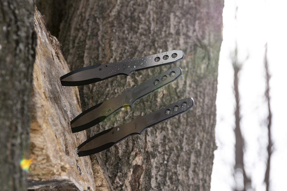 Spyderco SpyderThrowers - Large - Set of Three 8Cr13MoV Stainless Steel Knives and Leather Sheath - TK01LG
