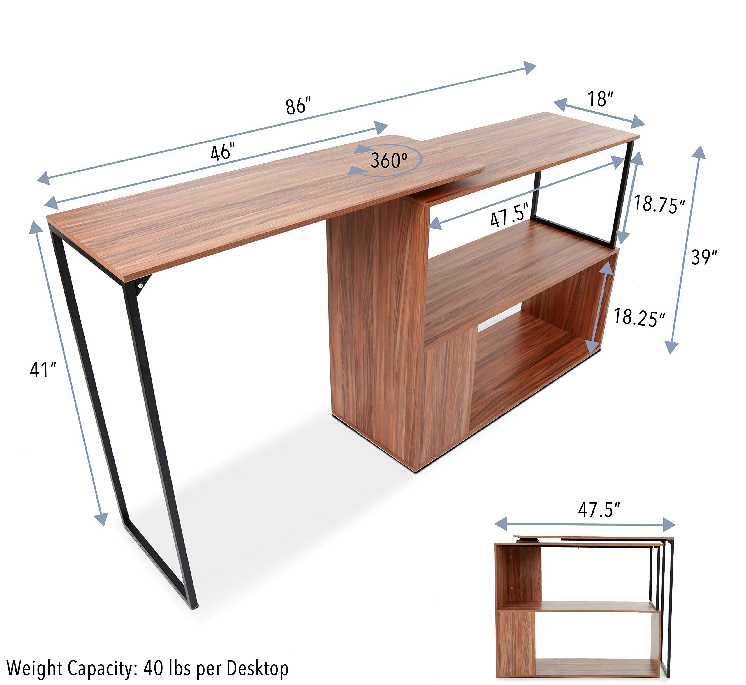 Stand Steady Joy Rotating Standing Desk L-Shaped Stand Up Desk for Home Office | Corner Computer Workstation with Storage Shelves | Space-Saving Swivel Desktop for Corners