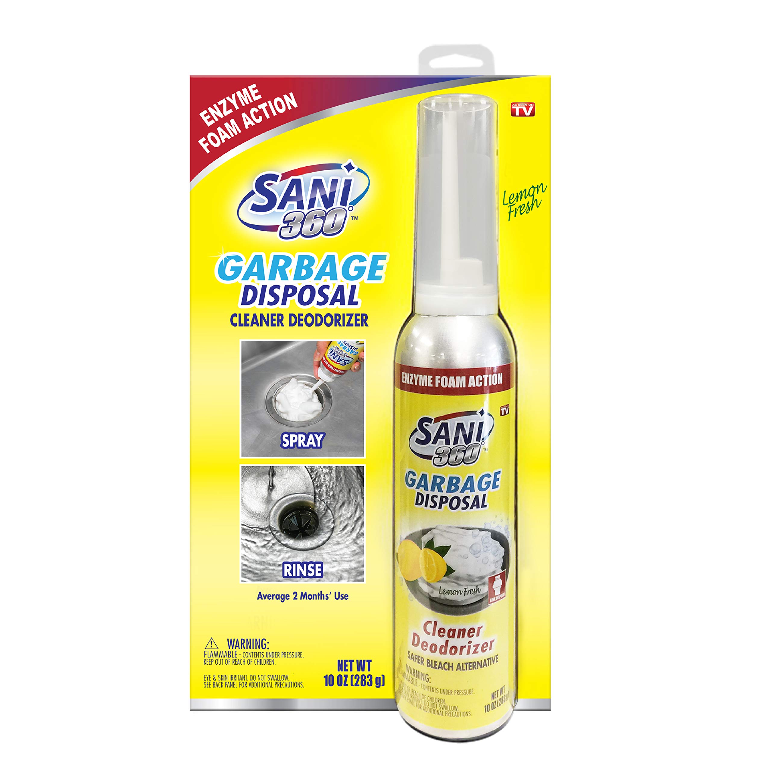 Sani 360 Garbage Disposal Cleaner β Lemon Scent, 10oz Bottle of Foam - 8 to 10 Uses