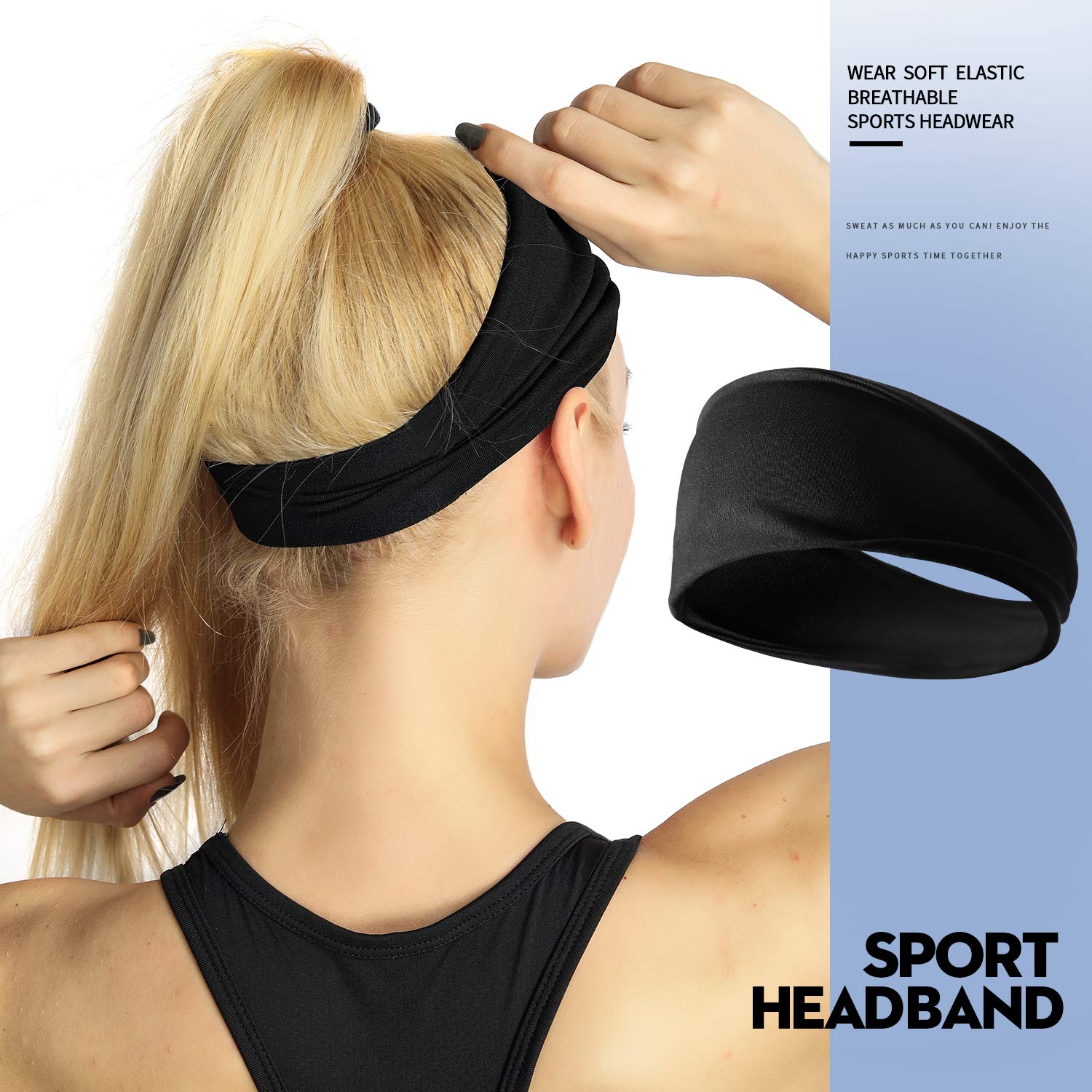 Sport Headbands for Men and Women Sweatband Headbands for Yoga,Running,Basketball Wocking Out and Performance Stretch & Moisture (Black - 5 Pack)