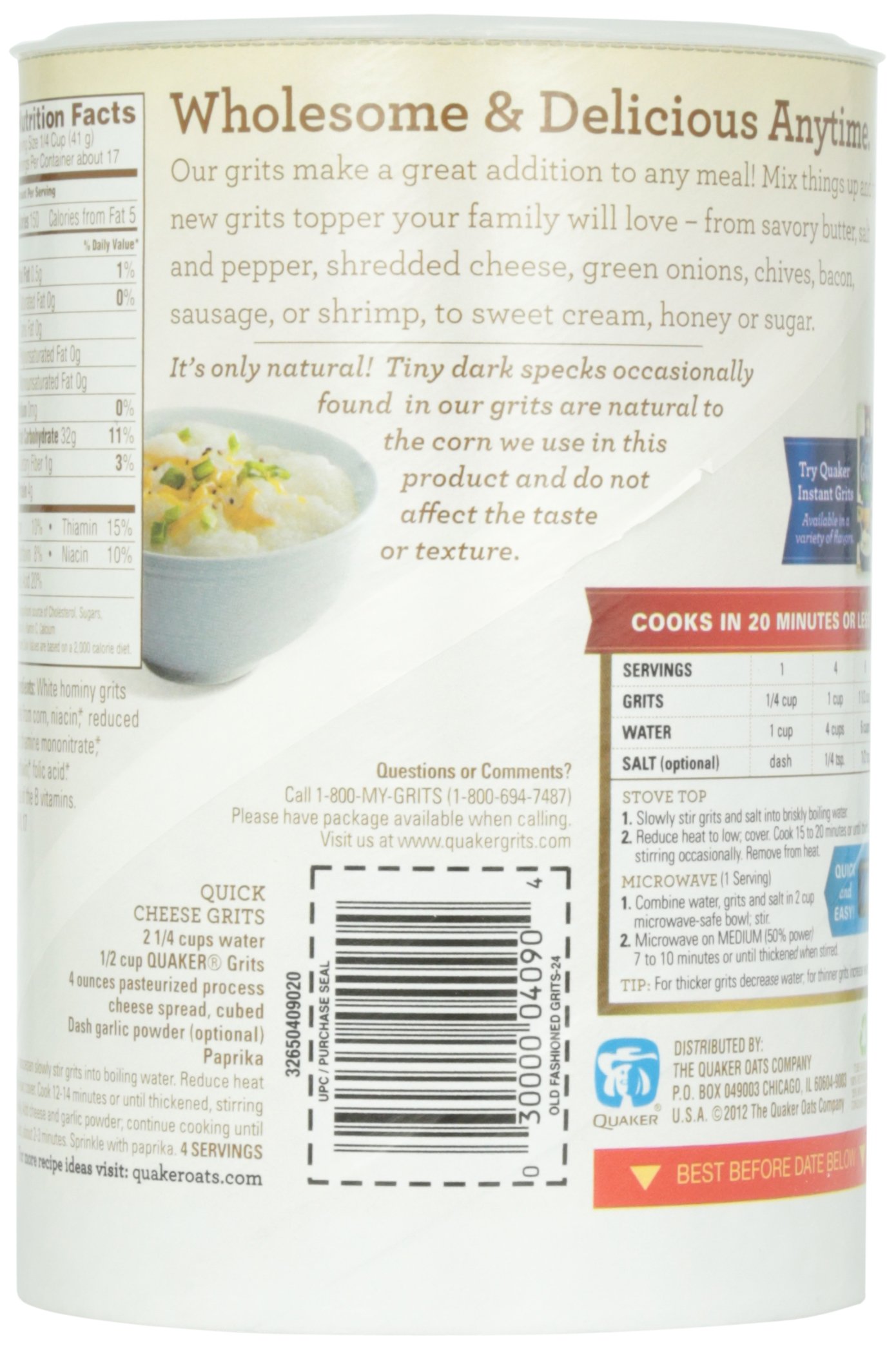 Quaker Quick 5 Minute Grits, 24oz Box