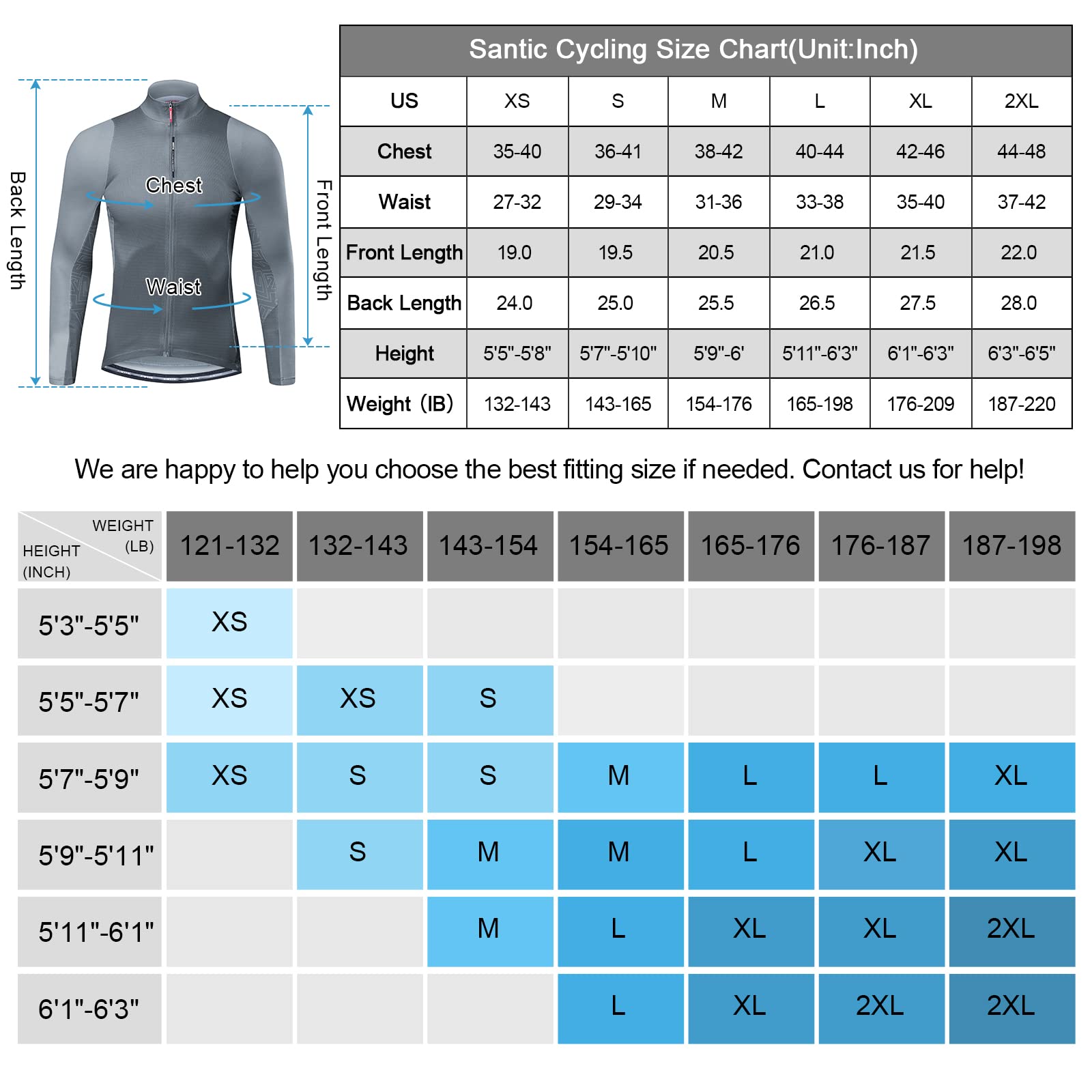 Santic Cycling Jersey Men's Long Sleeve Tops Mountain Bike Shirts Bicycle Jacket with Pockets Grey XL