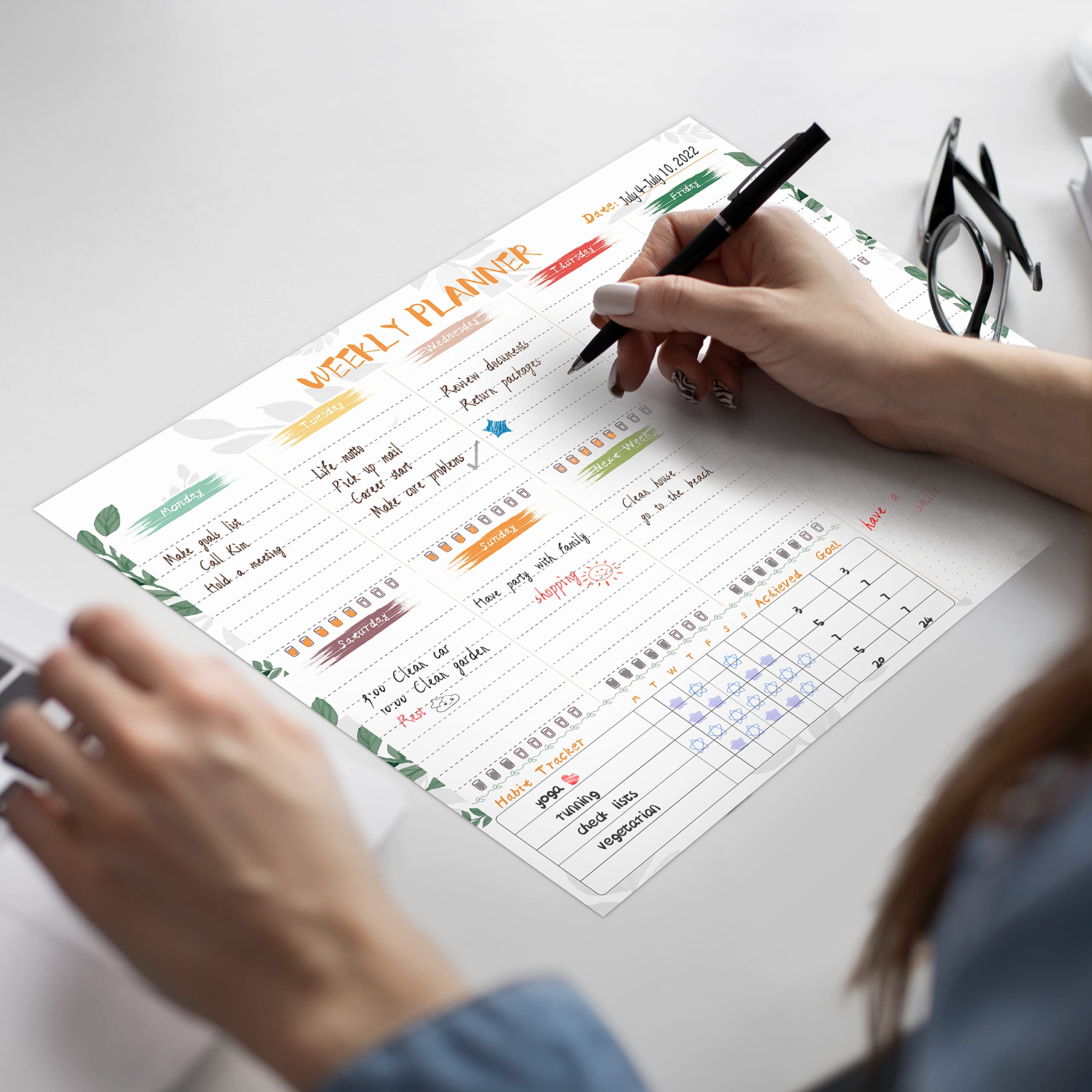 Weekly Planner Notepad - Undated Tear-Off Desk Notepad for To Do List, Notes and Habit Tracker -52 Thick Pages Weekly Calendar for Work Goals Daily Schedule, 8.5 x 11”