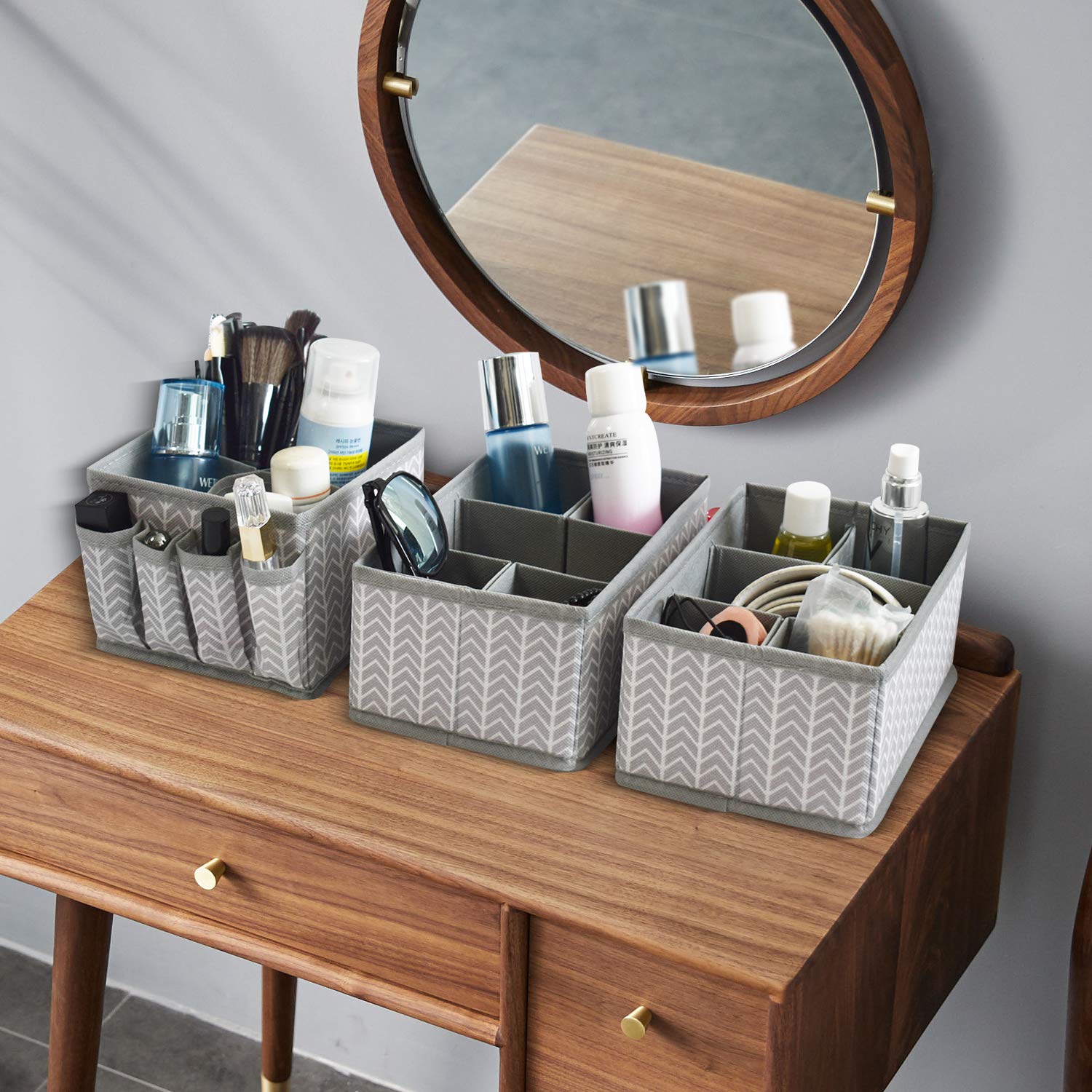 VERONLY Over the Door Hanging Organizer with 5 Large Pockets 1 Pack+ Adjustable Cosmetic Drawer Organizer for Bathroom Storage Set of 3
