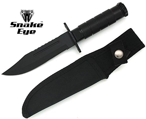 Snake Eye Tactical Serrated Blade 8.5 Inch Survival Knife Heavy Duty Stainless Steel with Kit & Nylon Sheath (Black)