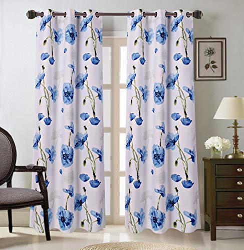 Sapphire Home 2pc Blackout Curtains for Living Room & Bedroom - Thermal Insulated Printed Drapes with Colorful Moroccan Design, Grommet Panels, Light Blocking & Insulating Fabric - 84" Blue