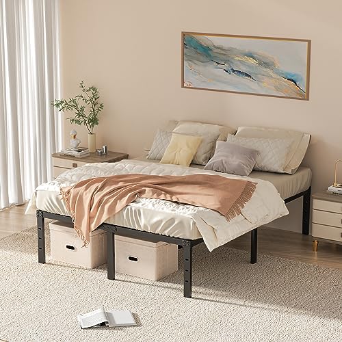 QKOKSY 18 Inch Queen Platform Bed Frame No Box Spring Needed, Heavy Duty Metal Bed Frame Queen Size, Easy Assembly, Noise Free, Black