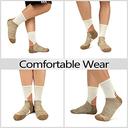 yeuG 5 Pack Women's Hiking Walking Wool Crew Socks, Multi-pack Wicking Cushion Crew Socks (Color 5, Shoe Size: 6-11)
