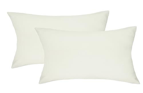 PurpleEssences Pack of 2 Cotton Pillow Covers Decorative Square Throw Pillowcase Soft Solid Cushion Case for Spring and Summer Sofa Bedroom Car - 12x20 Inch - White