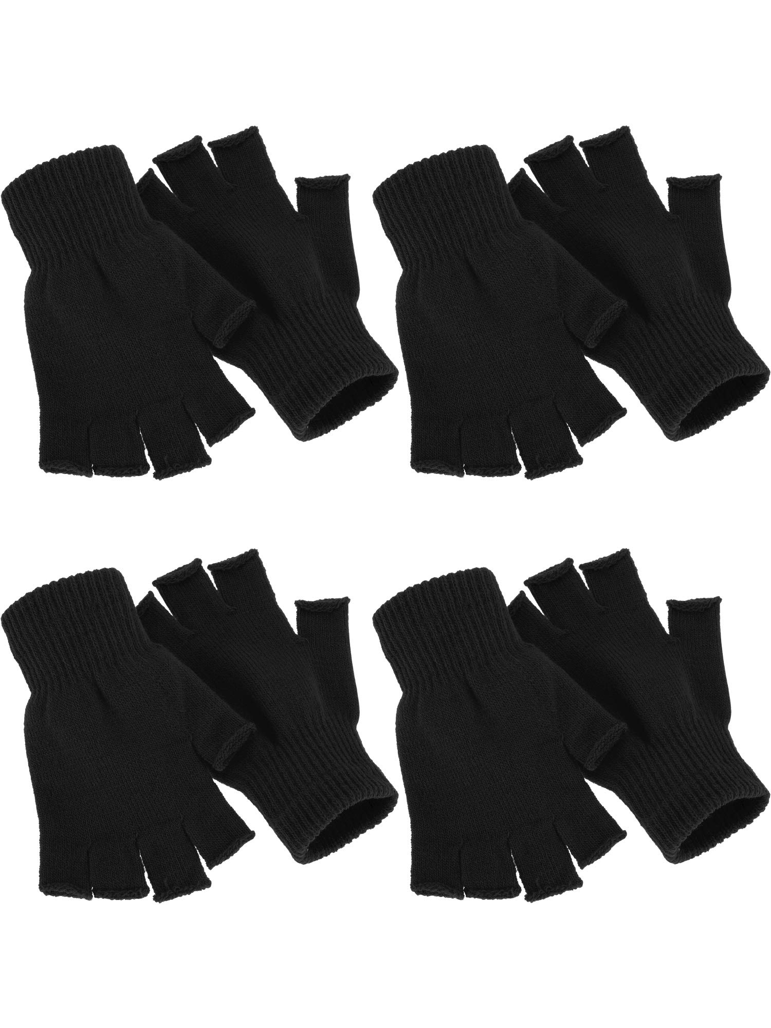 SATINIOR 4 Pairs Winter Half Finger Gloves Knitted Fingerless Mittens Warm Stretchy Gloves for Men and Women (Black)