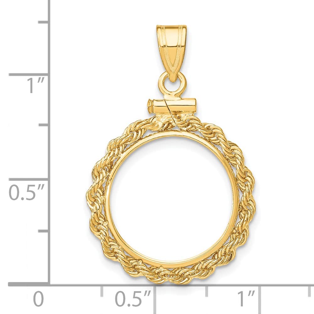 Wideband Distinguished Coin Jewelry 14k Polished Rope 16.5mm x 1.35mm Screw Top Coin Bezel Pendant QC1215/16.5