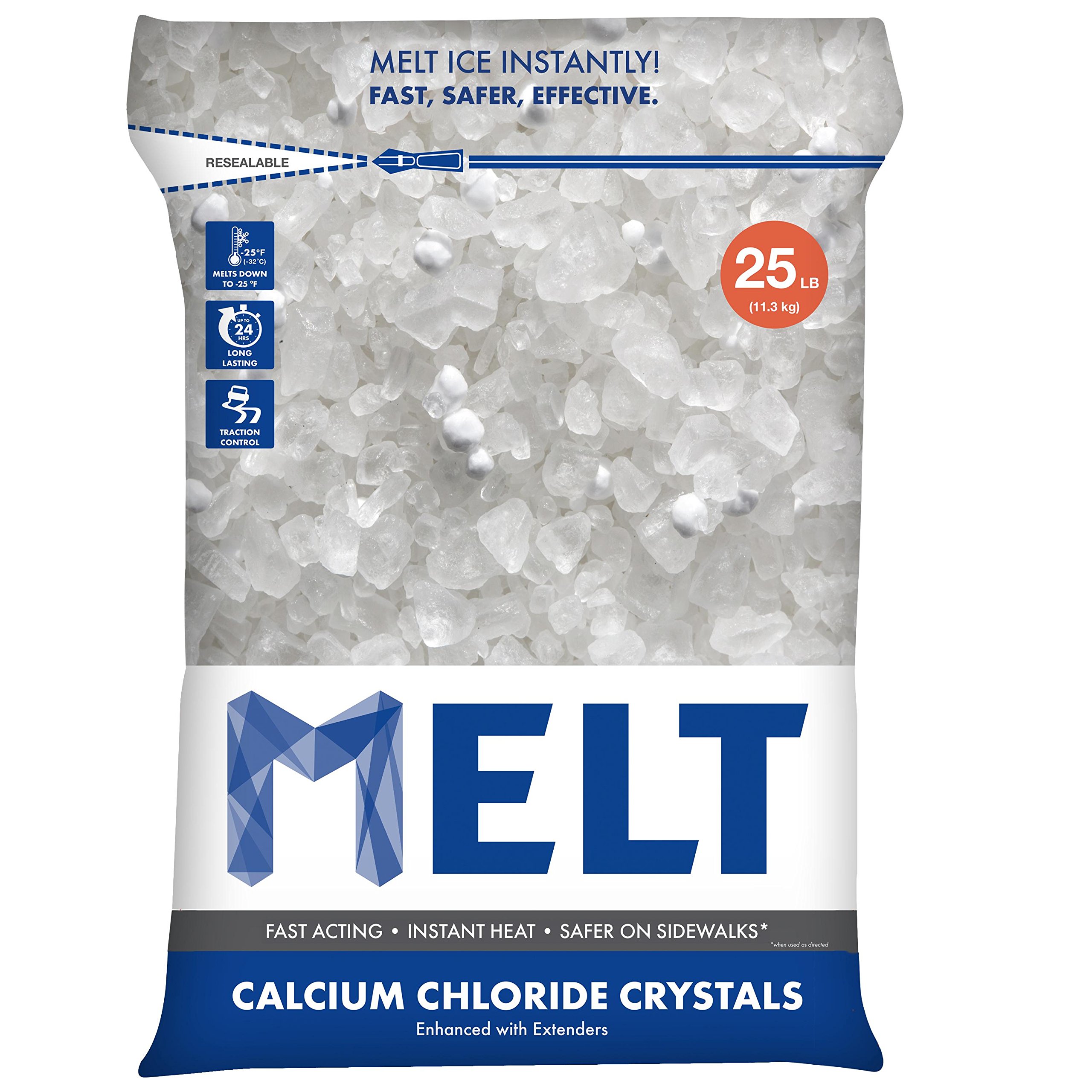Snow Joe MELT25CC Melt Calcium Chloride Crystals Ice Melter, 25 lb Bag, White