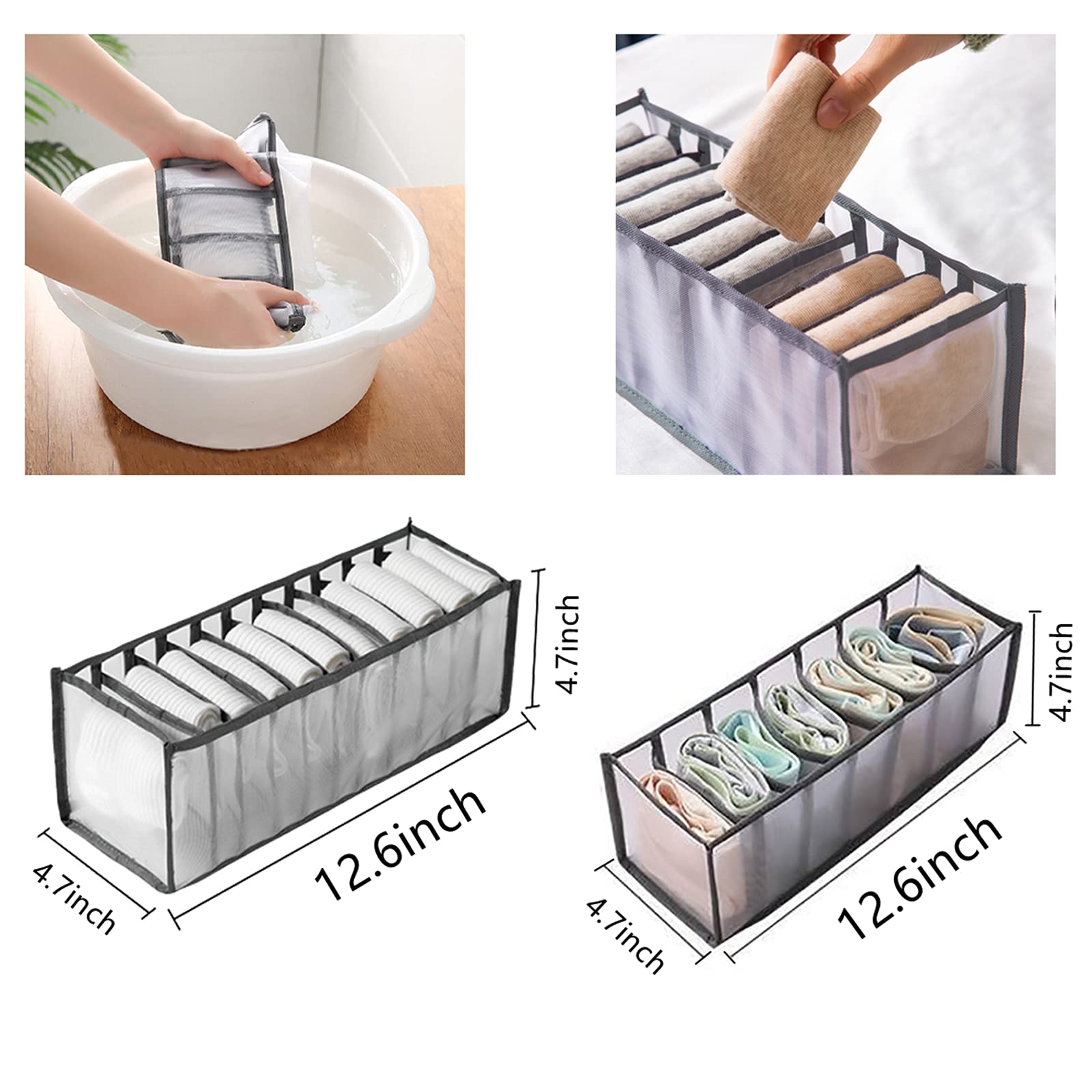 Tusjiain 4 Set Underwear Drawer Organizer Sock Organizer College Dorm Room Essentials Apartment Essentials Foldable Nylon Mesh Closet Organizer Dresser Organizer for Underwear,Socks-Gray