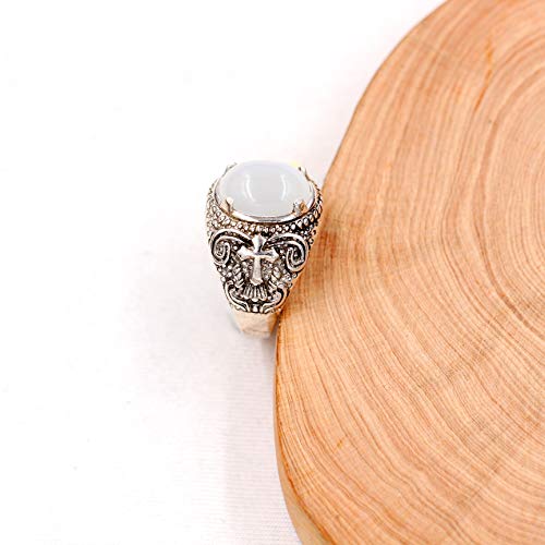 Uloveido Silver Tone Black Simulated Agate Cats Eye Ring Oval Stone Antique Engagement Rings for Women PJ013 (White, Size 9)