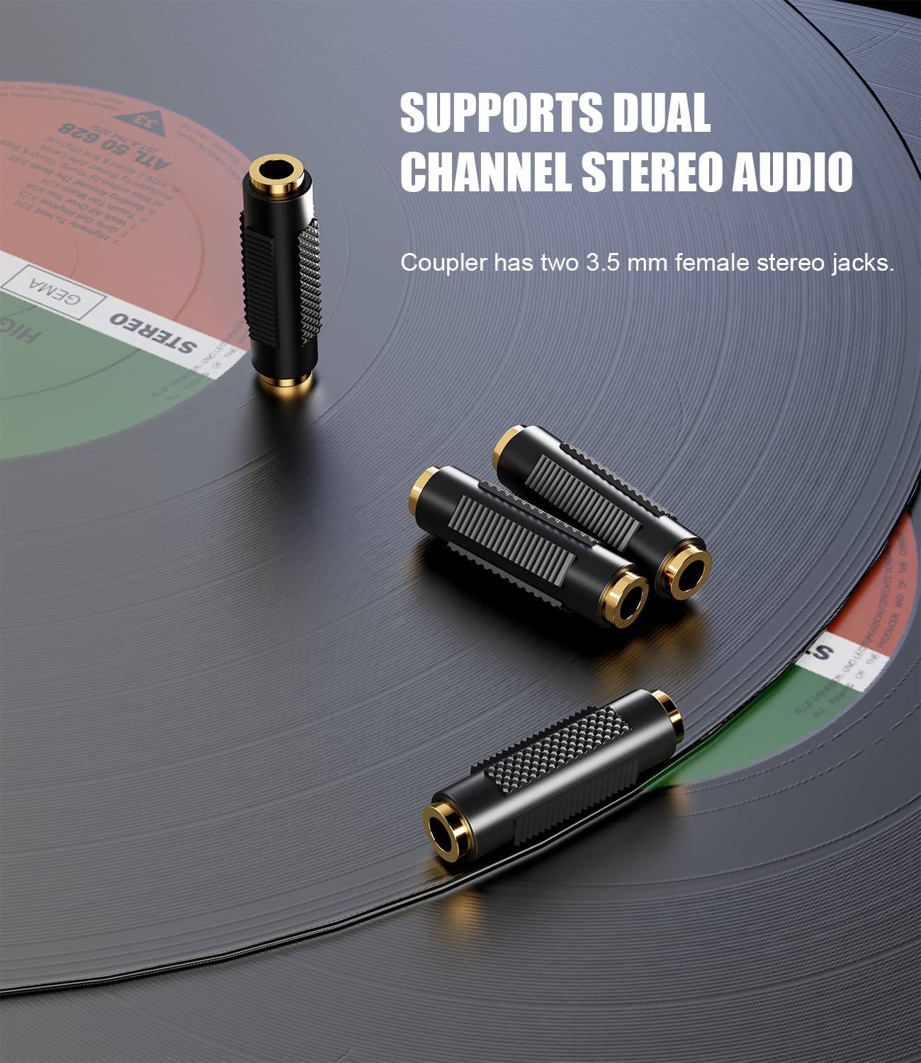SNLLMZI 5pack 3.5 mm Female to Female Adapter, 3.5mm Stereo Jack to 3.5mm Stereo Jack Adapter Connectors Stereo Coupler Female to Female - Gold Plated