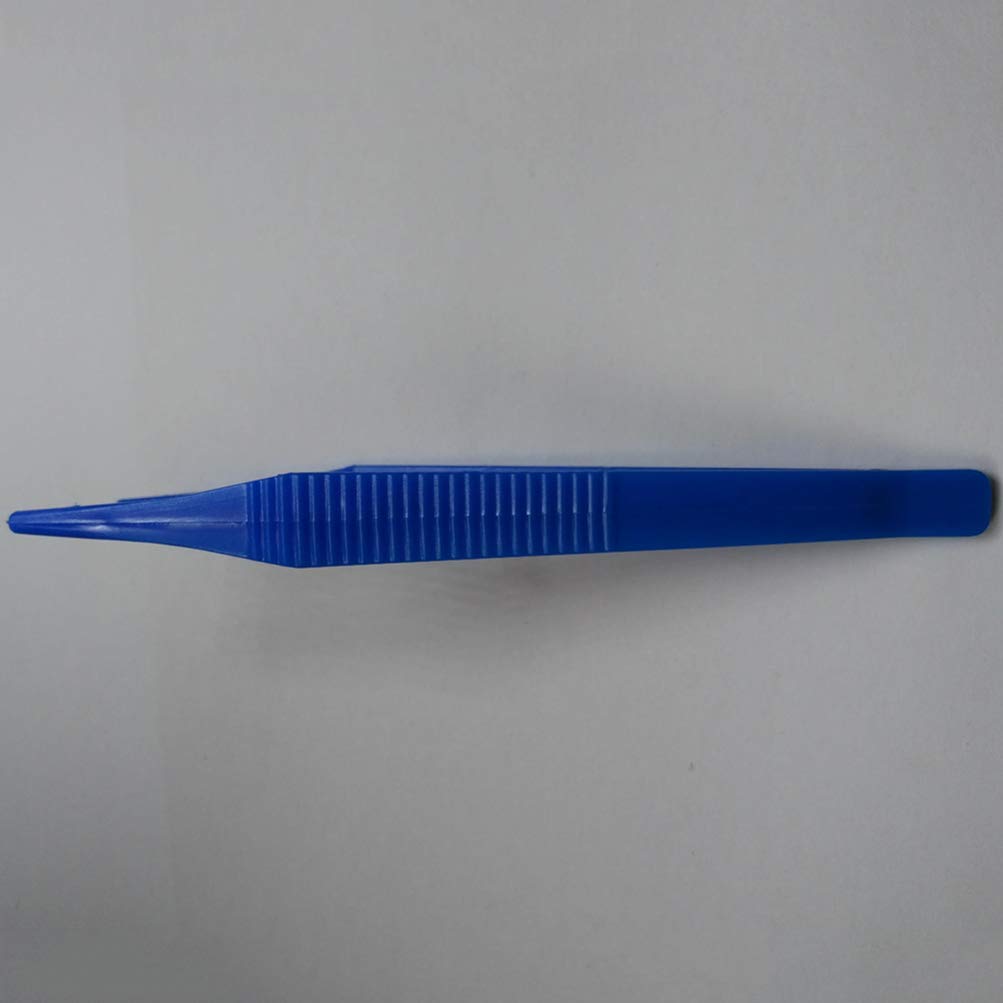 SUPVOX 100pcs Plastic Tweezers Disposable Forceps for DIY Craft Medical Beads Tweezers (Blue)