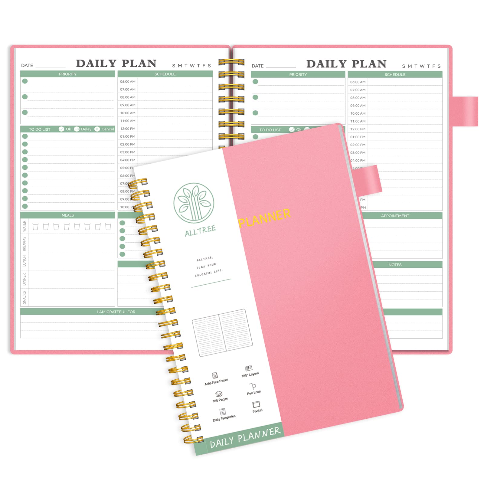 Weekly Planner Undated, Weekly Goals Notebook, Weekly To Do List Planner, Weekly Goal Planner with Habit Tracker, Appointment Organizer Notebook for Men & Women, Pocket, 53 Weeks, Pink(5.5"x8.5")