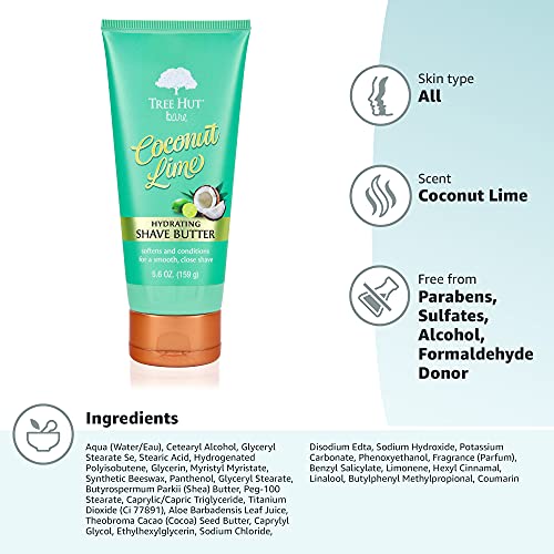 Tree Hut Bare Coconut Lime Hydrating Shave Butter, 5 oz, Essentials for Soft, Smooth, Bare Skin