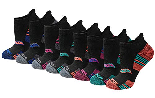 Saucony Women's RunDry Performance 8, 16 Heel Tab Athletic Socks, S-L, Assorted Darks (8 Pairs), Medium