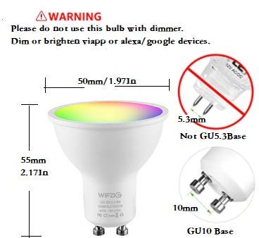 WIFZIG GU10 Smart LED Light Bulbs, RGB+CW Color Change,Compatible with Alexa&Google Assistant, 2700-6500K,Multicolor Track Light Bulb, Dimmable with App 50W Halogen Equiv,No Hub,2.4G WiFi Only(6Pack)