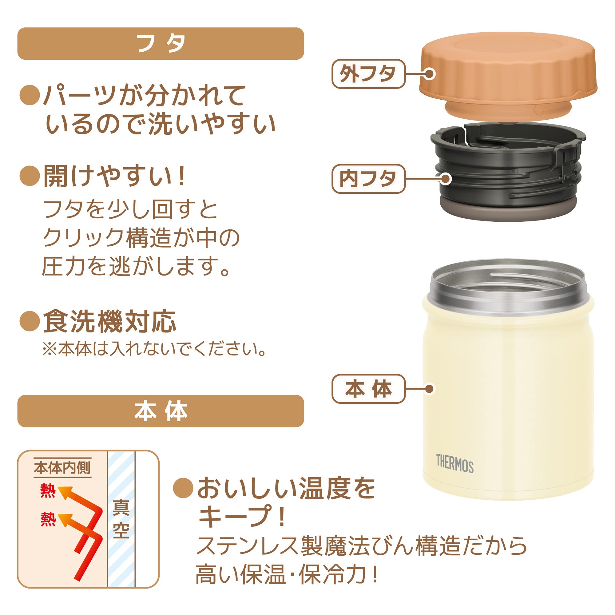 Thermos JBT-301 CRW Vacuum Insulated Soup Jar, 10.1 fl oz (300 ml), Cream White