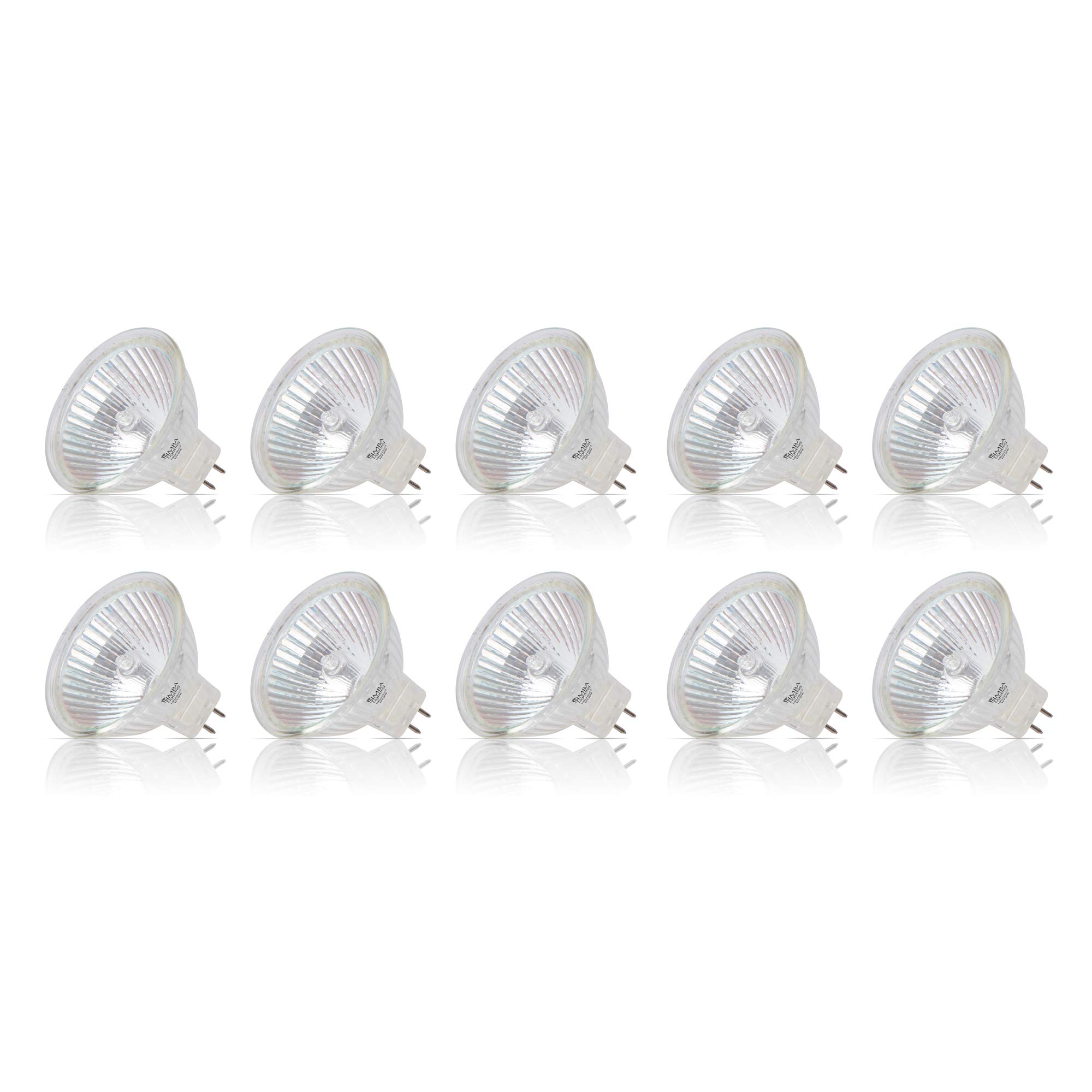 Simba Lighting Halogen MR16 20W 12V Light Bulbs (10 Pack) for Landscape, Track Lights, Fiber Optics, Desk Lamps, BAB C Spotlights with Glass Cover, GU5.3 Bi Pin Base, 2700K Warm White Dimmable