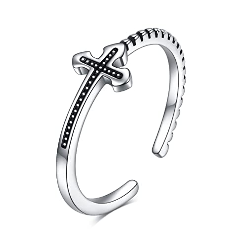 YFN Cross Ring Sterling Silver Adjustable Cross Ring Jewelry Gifts for Women Men