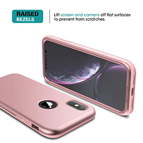 SURITCH Case for iPhone Xs Case/iPhone X, [Built-in Screen Protector] Matte Full-Body Protection Hard PC Bumper + TPU Rubber Shockproof Cover Compatible with iPhone Xs/iPhone 10 (Rose Gold)