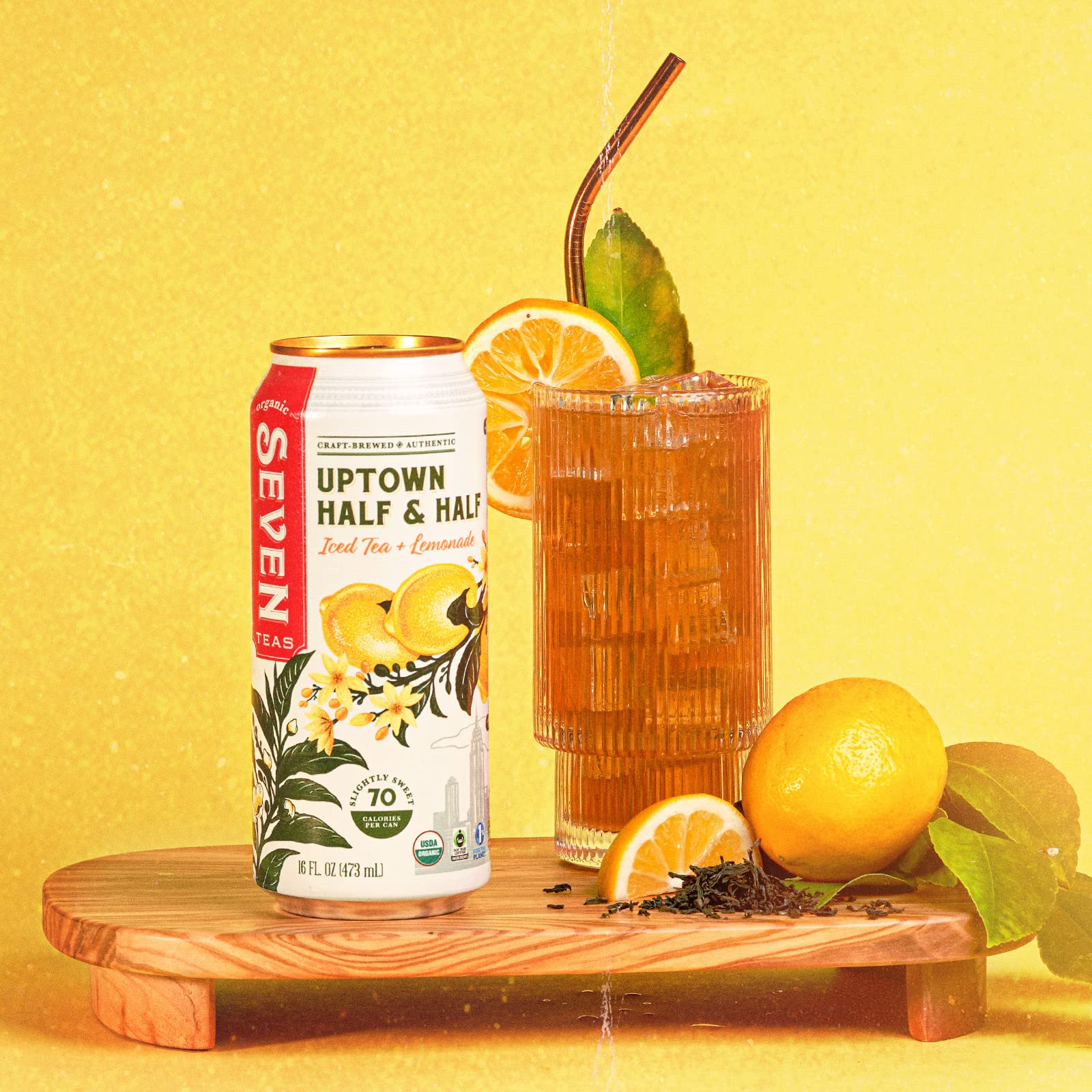 SevenTeas Uptown Half & Half Iced Tea and Lemonade, 16 OZ (Pack of 12 Cans), Organic Iced Tea