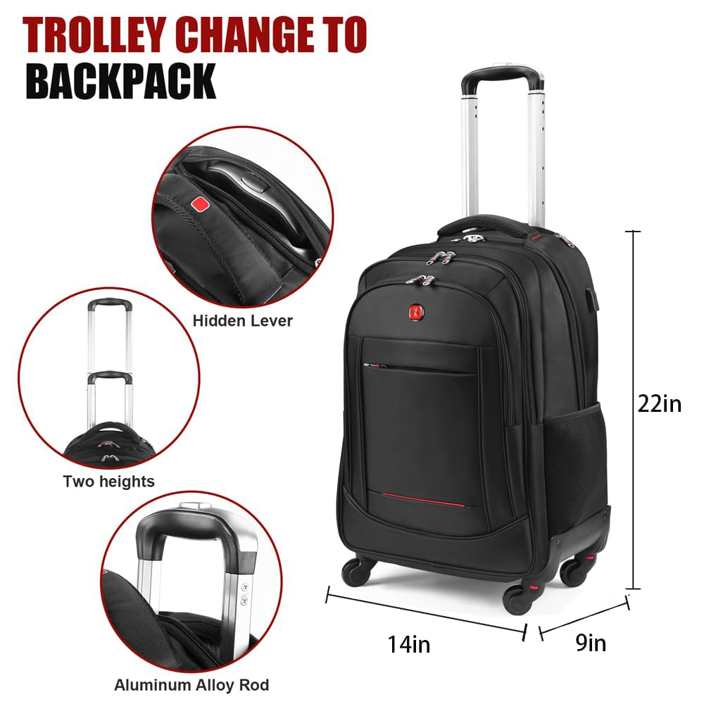 StarCloud 4-Wheel Rolling Backpack (23x14.8x9.5 in): 18.4-Inch Wheeled Travel Laptop Backpack for Business, Water-Resistant Backpack with Wheels, Roller Backpack for Travel and Commuting