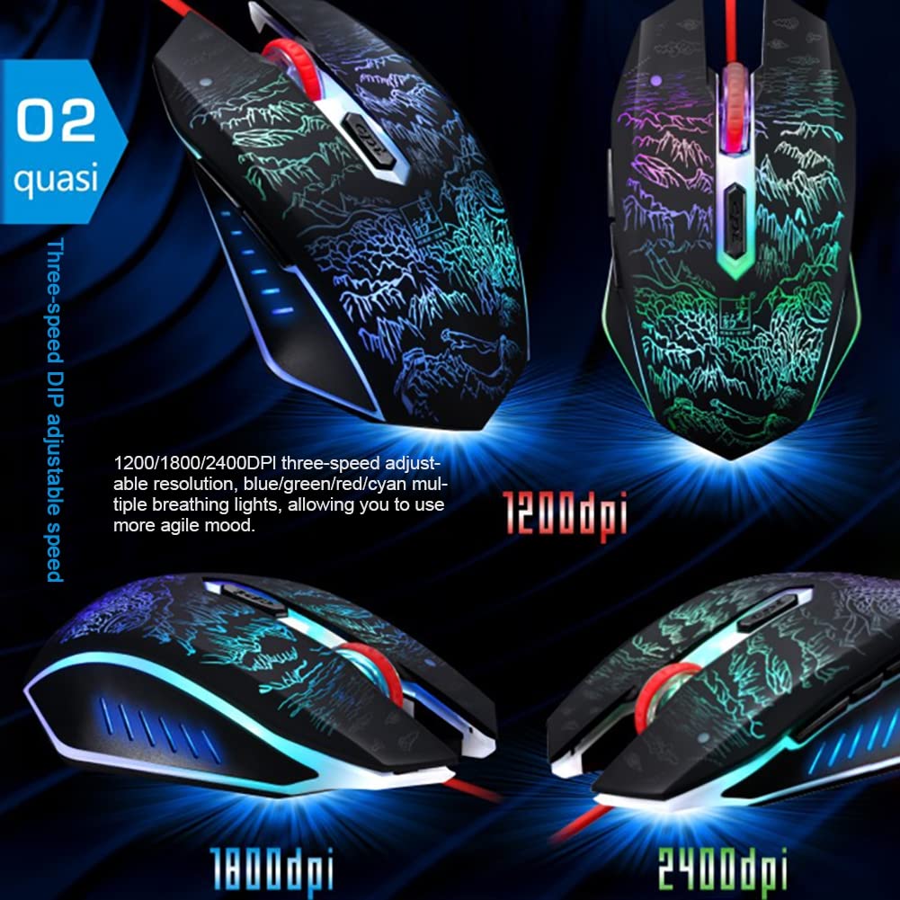 ZEROFEEL Wired Gaming Mouse with Backlit, USB Ergonomic Gamer Mouse, 3 Adjustable DPI, Luminous Computer Game Mice with 6 Programmable Buttons for Windows 7/8/XP/Vista Laptop, PC, laptops, MacBook