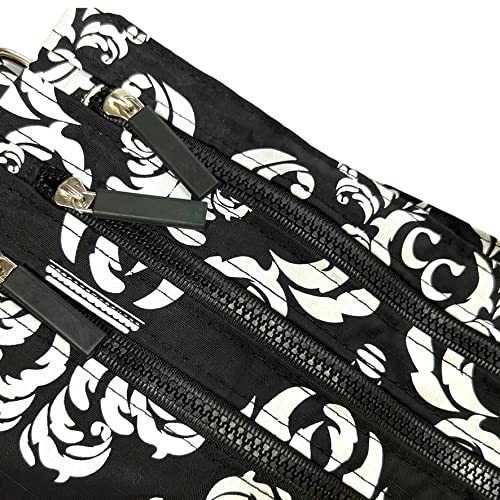 RoomForLife - Trendy Crossbody Quad Zipper Bag - Color : Damask Black - Handbag - Purse - Compact bag