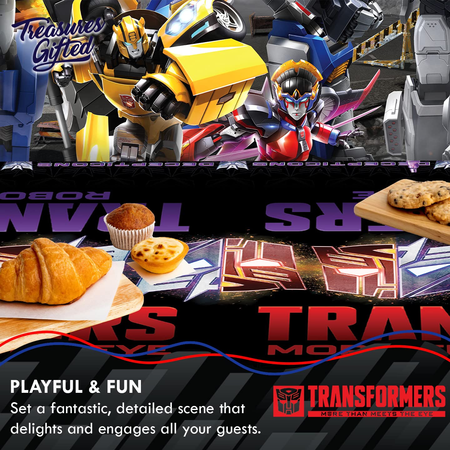Treasures Gifted Officially Licensed Transformers Backdrop 4.25ft x 6ft - Transformers Party Decorations - Transformers Birthday Banner - Transformers Party Supplies - Transformers Birthday Backdrop