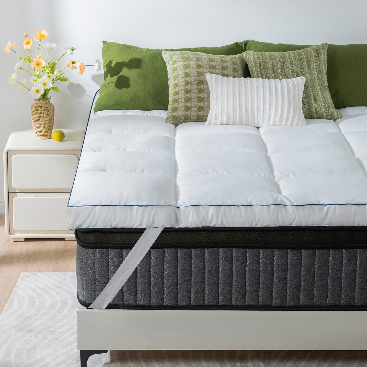 QUEEN ROSE Mattress Topper Full, Cooling Extra Thick Soft Full Size Pillow Top Mattress Pad Cover Bed Snow Down Alternative Mattress Topper, for Back Pain Relief, Plush and Support White