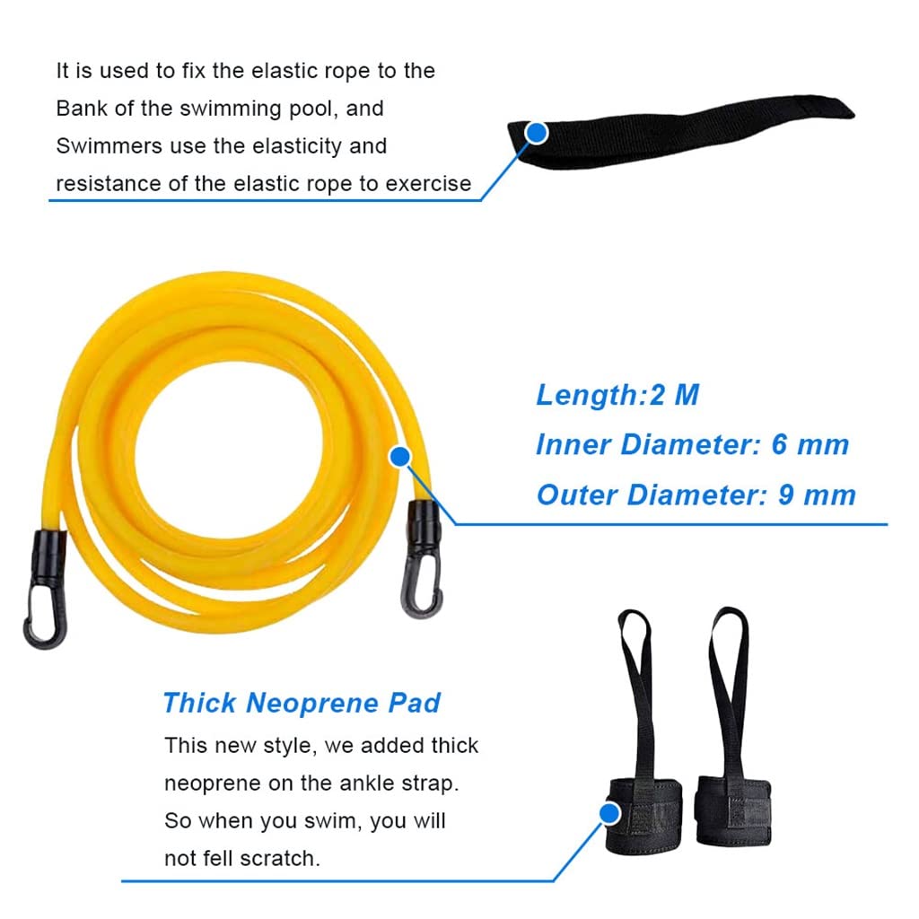 YFQHDD Adjustable Swim Training Resistance Elastic Belt Swimming Exerciser Safety Rope Latex Tubes (Color : Yellow, Size : One Size)