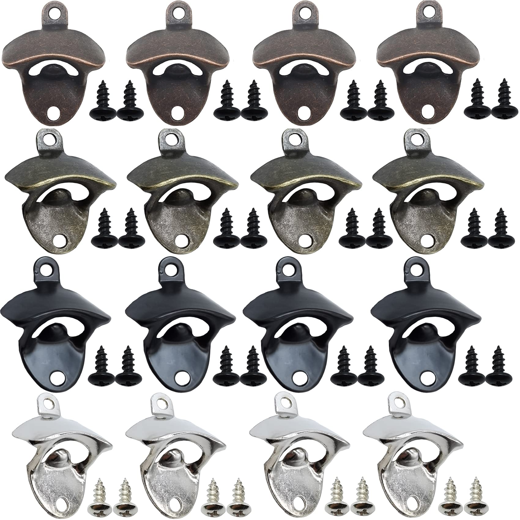 YOOHUA 16PCS Wall Mounted Bottle Opener Vintage Beer Opener with Mounting Screws Set for Beer Cap Coke Bottle Wine Soda Open and Kitchen Cafe Bars(4 Colors)
