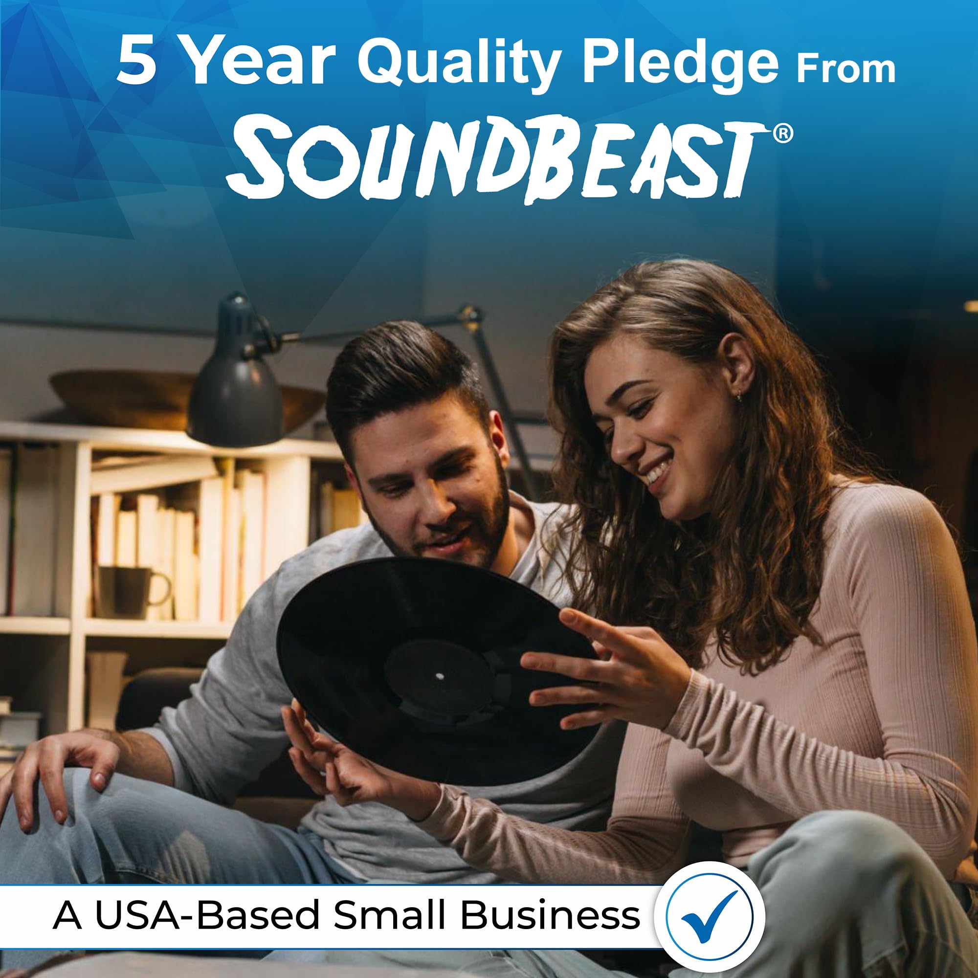 SoundBeast Retro Wooden Turntable with 3 Speed Vinyl Record Player, Built-in Stereo Speakers, Bluetooth, Aux in, USB Playback, & USB Recording to MP3