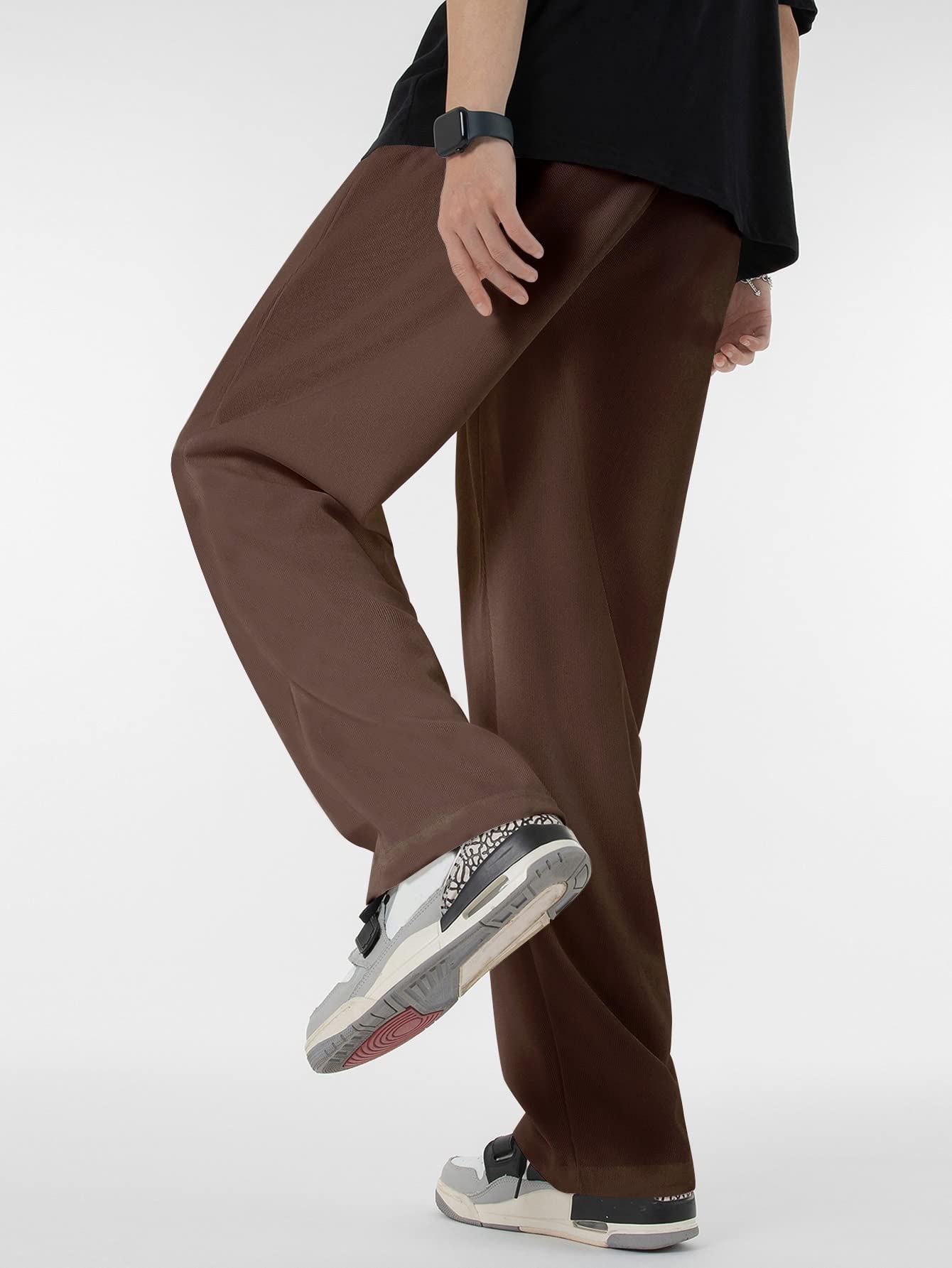 SHENHE Men's Elastic Waist Drawstring Sweatpants Straight Leg Loose Pants Trousers Coffee Brown S