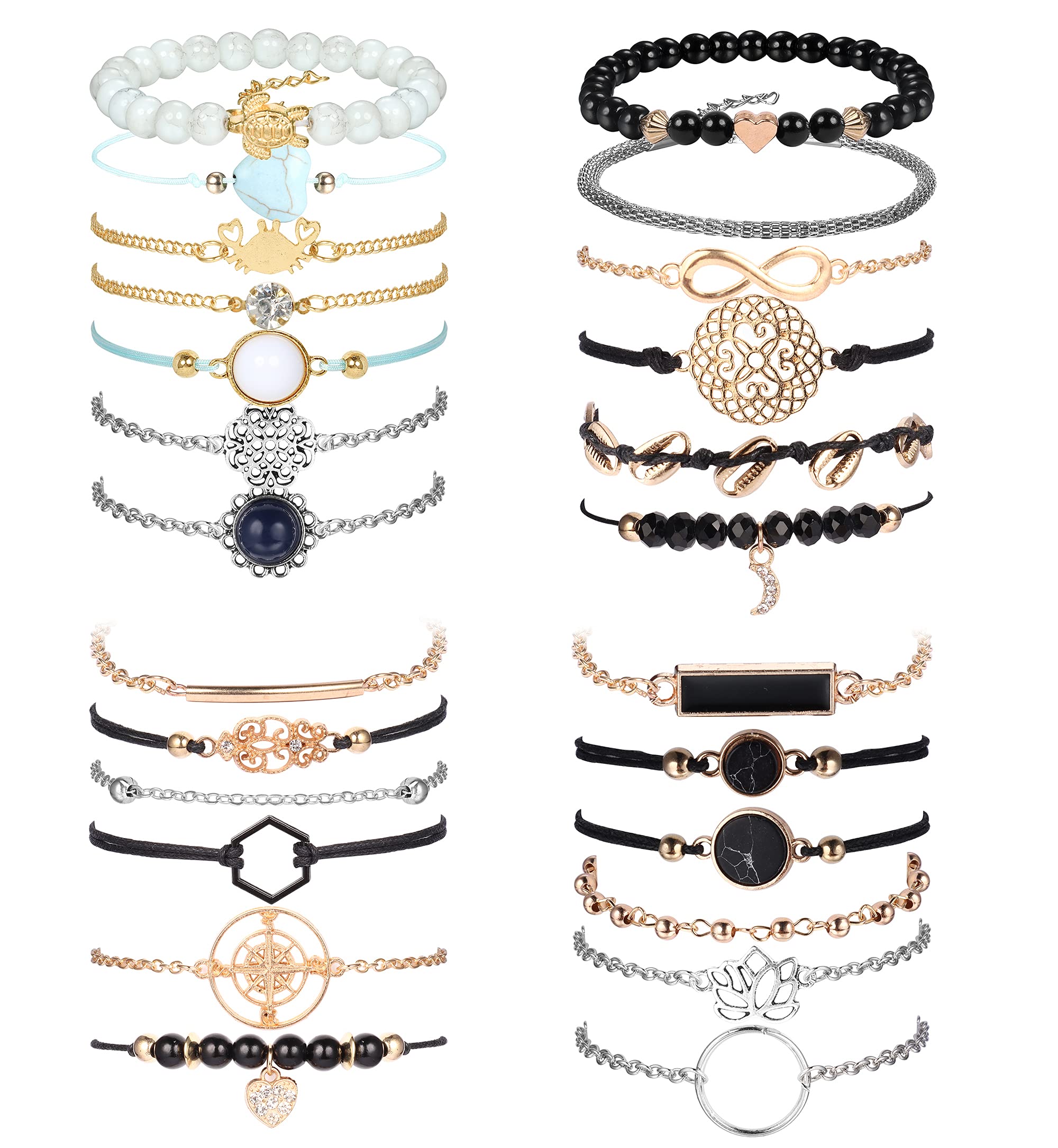 UBGICIG Layered Bracelets For Women 25 PCS Simple Multiple Chain Bracelets Set Dainty Assorted Link Bangle Bracelets Aesthetic Adjustable Jewelry