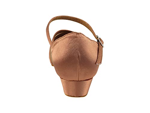 Very Fine Dancesport Shoes - Ladies' Salsa, Latin, Practice Ballroom Dance Shoes 2719FT 1-inch Flat Heel (Tan Satin & Flesh Mesh, Size 8.5)