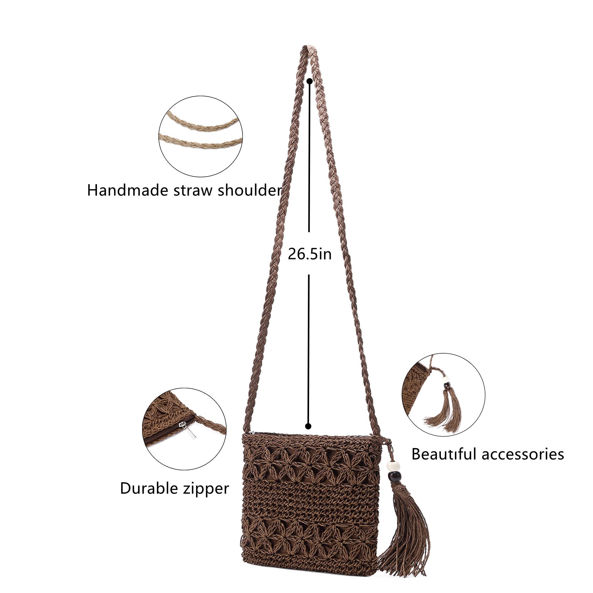 ZJIMLIN Straw Purses for women Straw Clutch Purse Envelope Handbag Summer Beach Straw Woven Crossbody Shoulder Bag