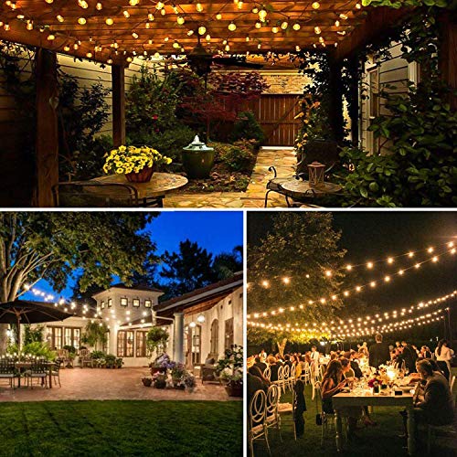 Svater 50-Foot Weather Proof Glass Patio and Garden Outdoor LED String Lights, Includes 1 Watt Antique G40 Bulbs and Dimmable, Warm White