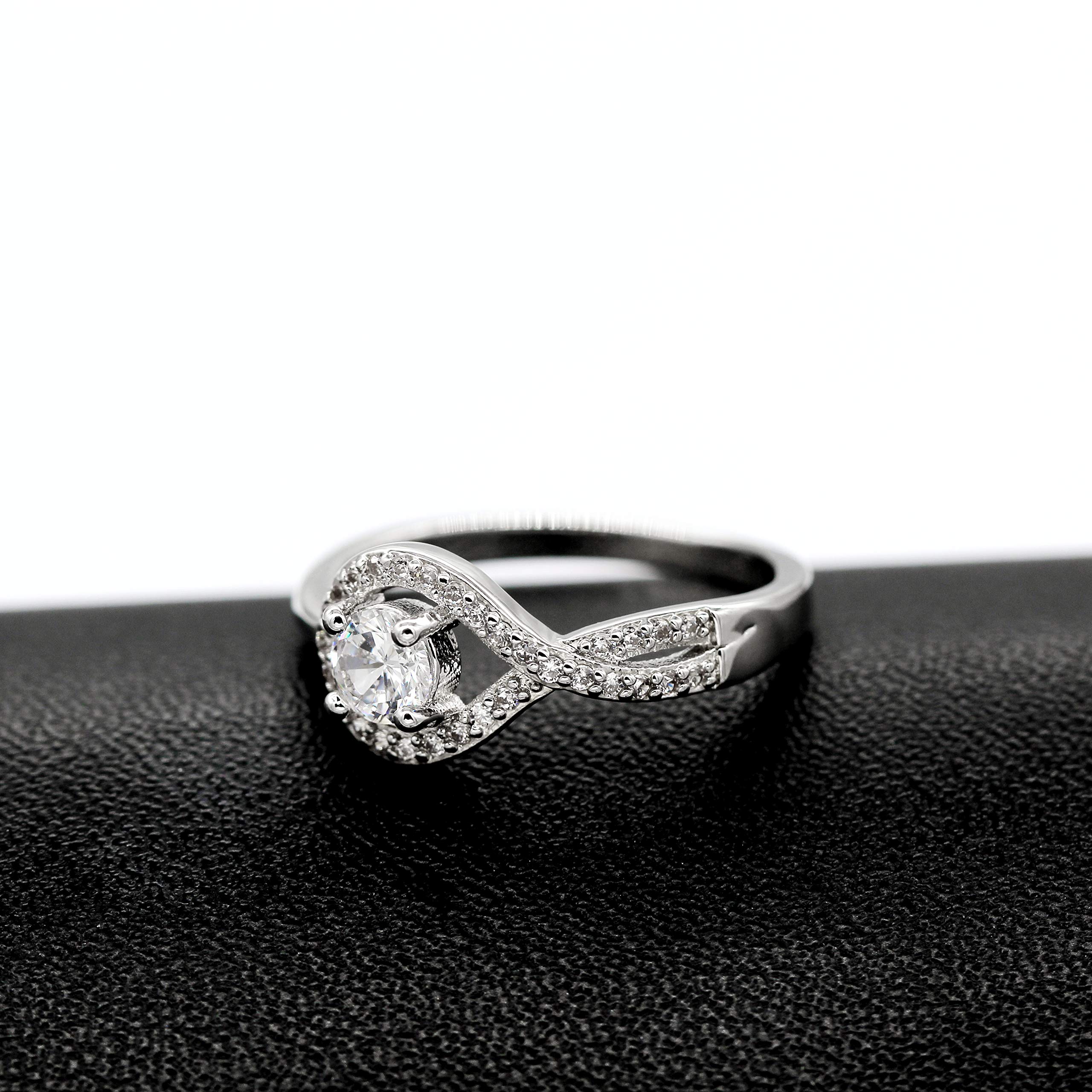 Uloveido Rhodium Plated Teardrop Hollow Swirl Infinity Ring Lab Created Diamond Wedding Anniversary Rings for Women (Size 9) WX022